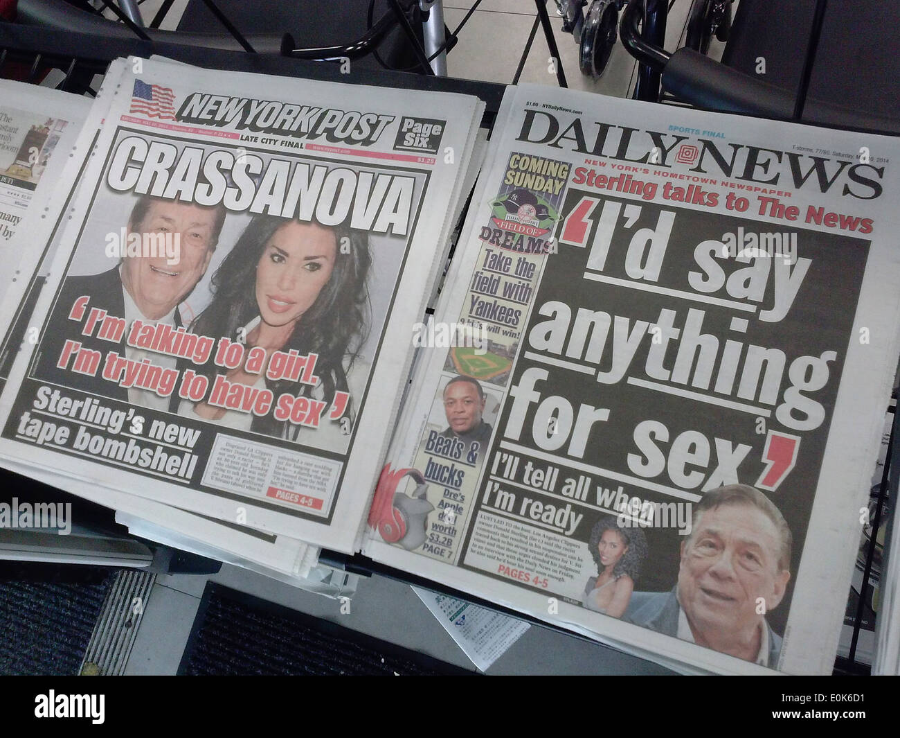 Headlines of New York tabloid newspapers are seen on Saturday, May 10 ...