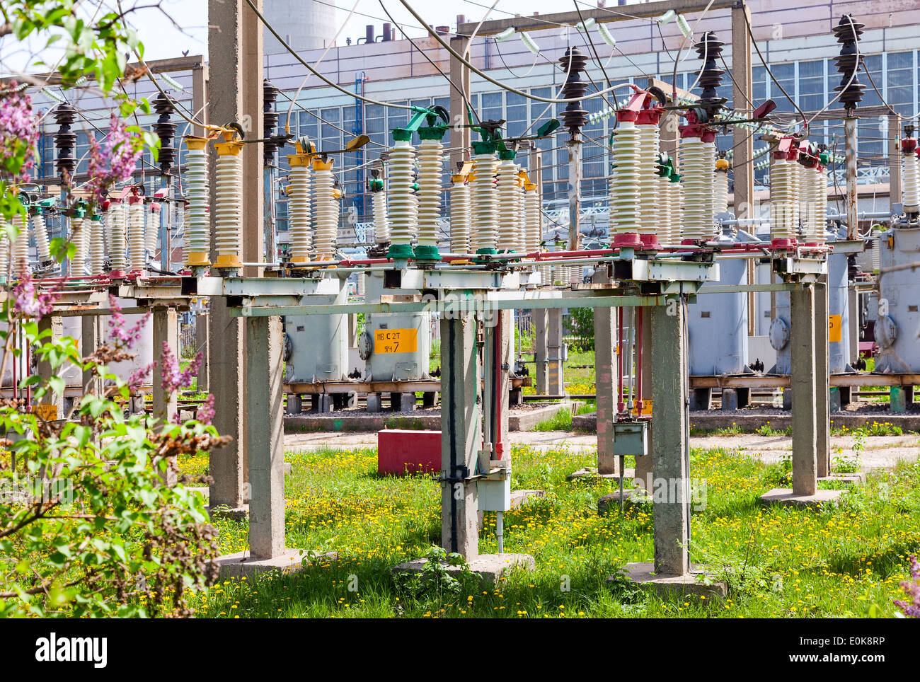 Part of high-voltage substation with switches and disconnectors in ...