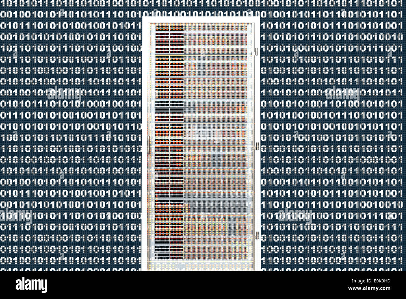 A binary background with a semi-transparent Server towers in front ...