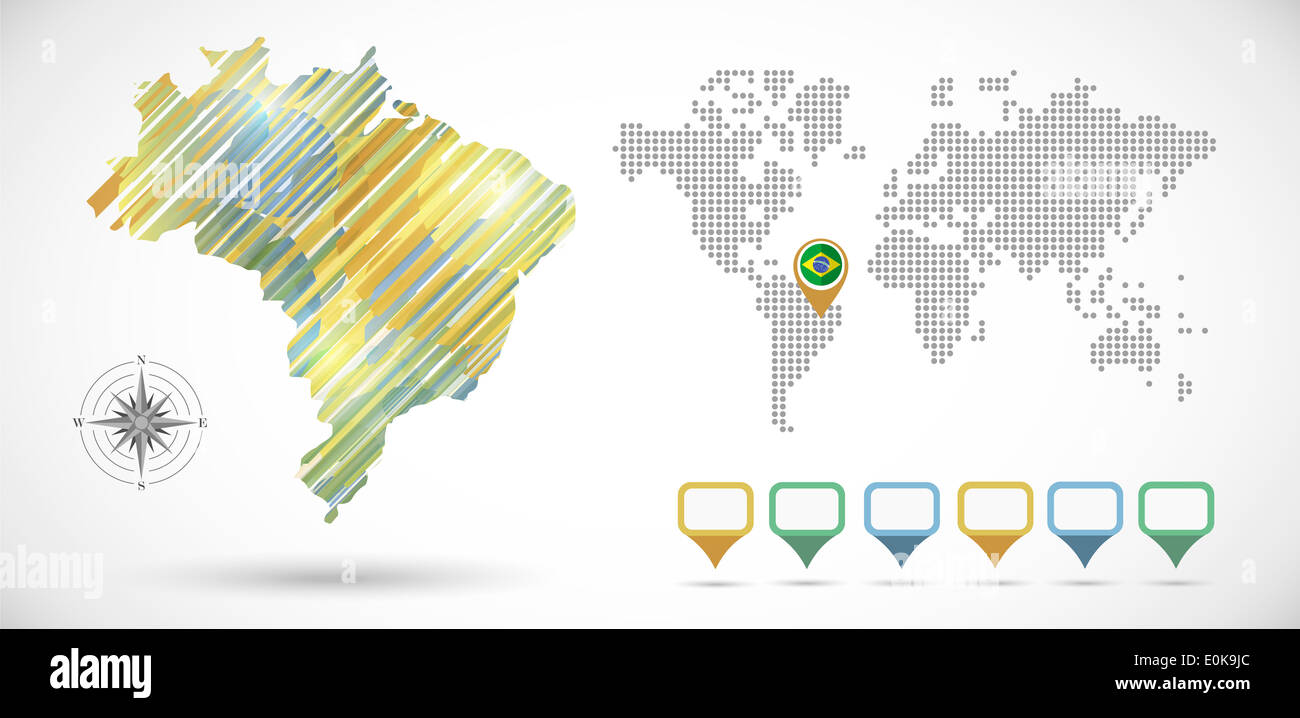Infographic Brazil map with dotted map world. EPS10 vector with ...