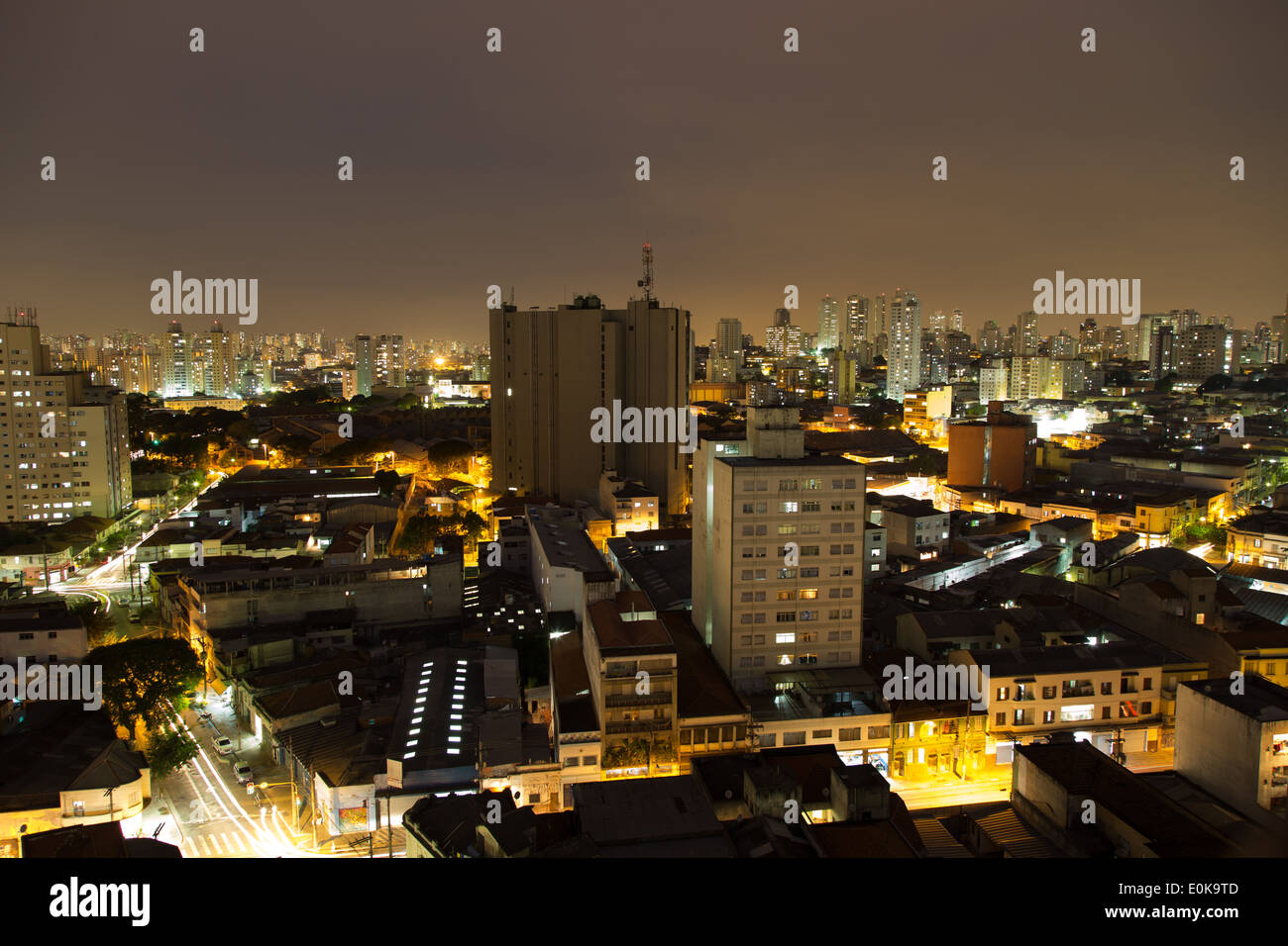 Aerial view of the city at night, from Liberdade District, Sao Paulo ...