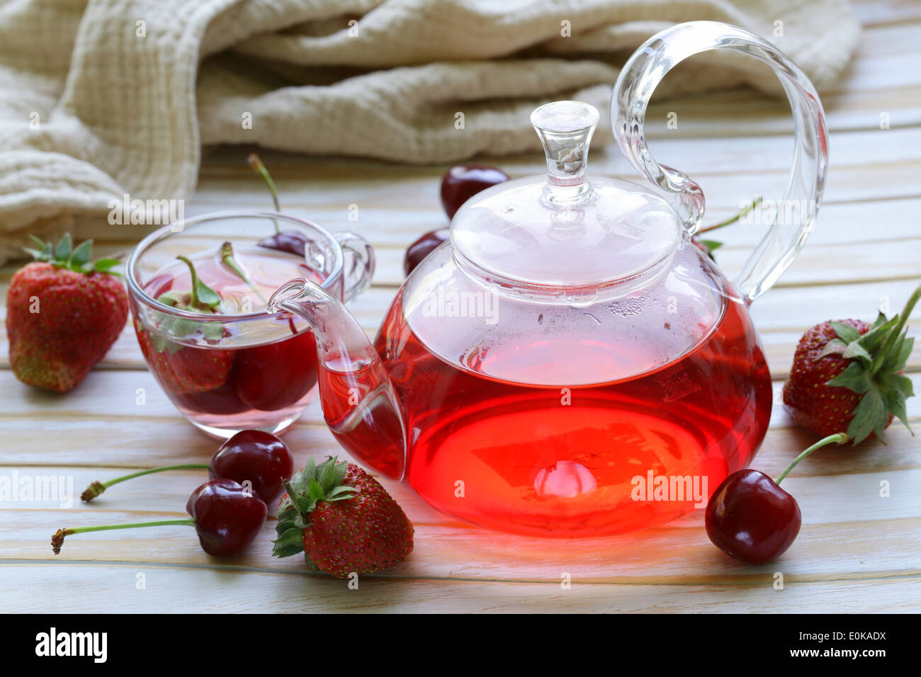 summer fruit tea with a variety of berries (cherry, strawberry Stock ...