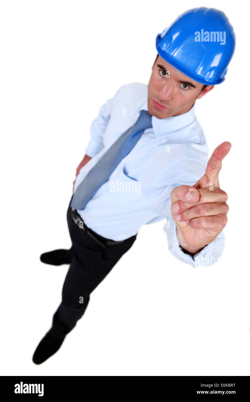 Engineer shaking his finger Stock Photo - Alamy