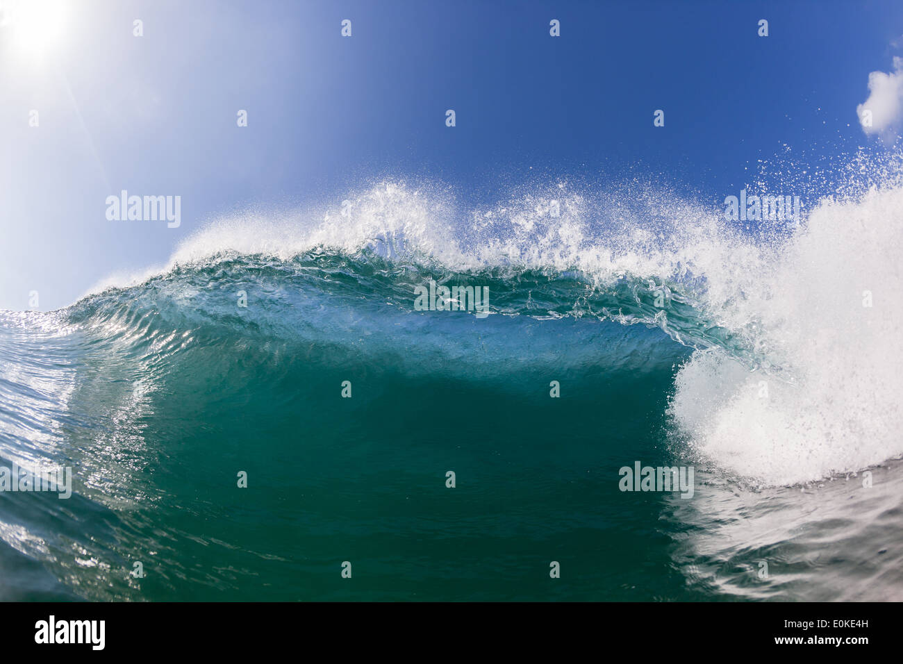 Ocean Wave swimming encounter closeup face to face of crashing water ...