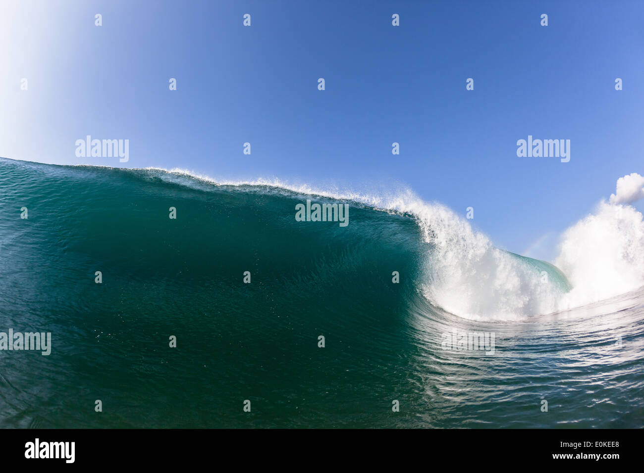 Ocean Wave swimming encounter closeup face to face of crashing water ...