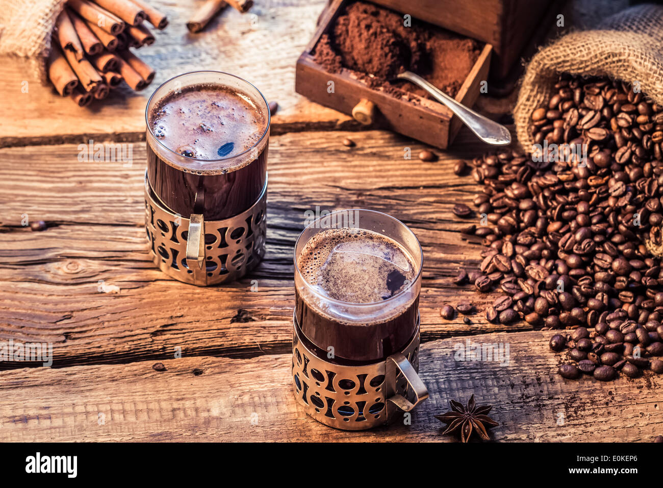 Smell of freshly brewed coffee with cinnamon Stock Photo - Alamy