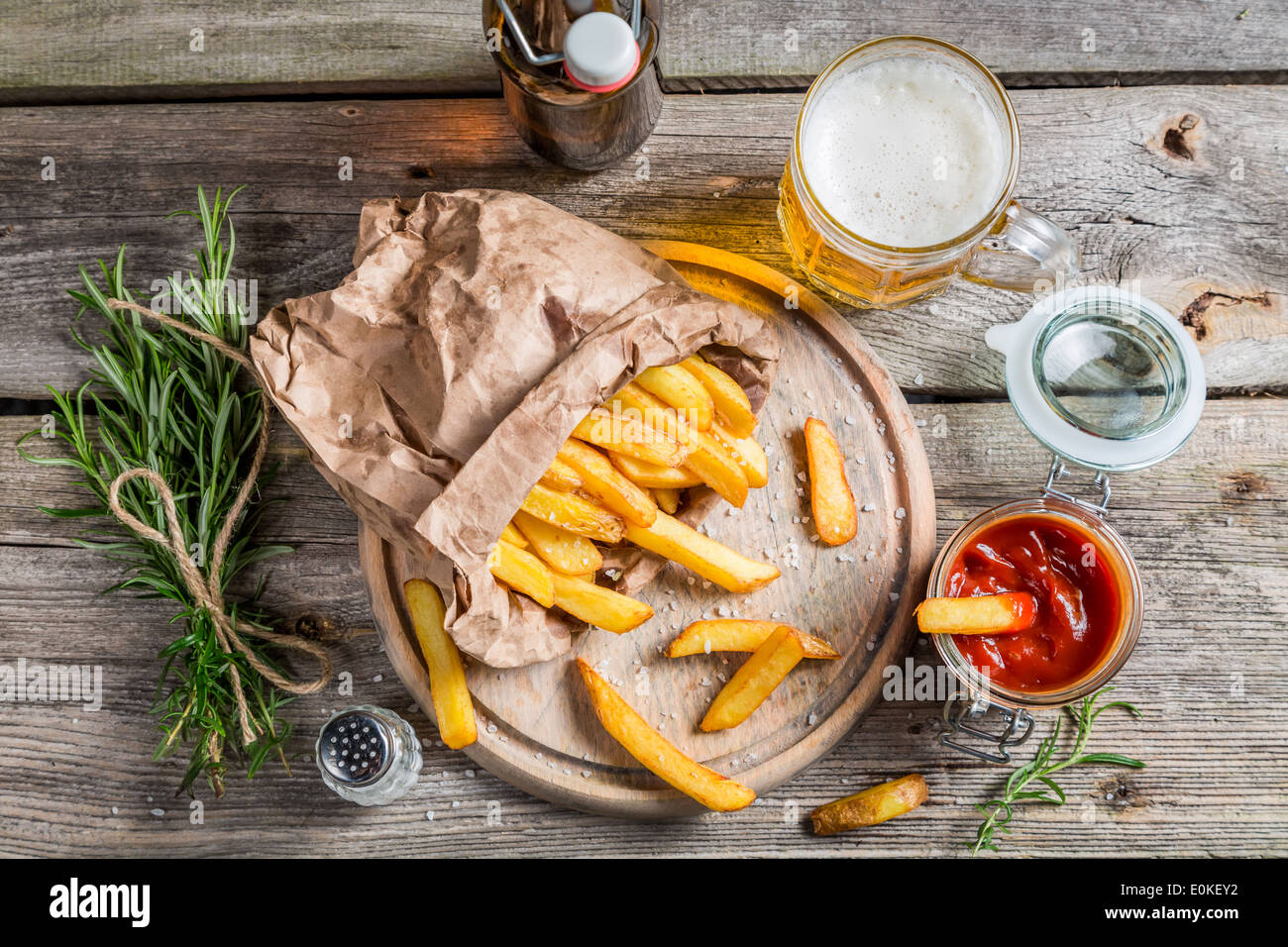 Homemade fries served with beer Stock Photo - Alamy