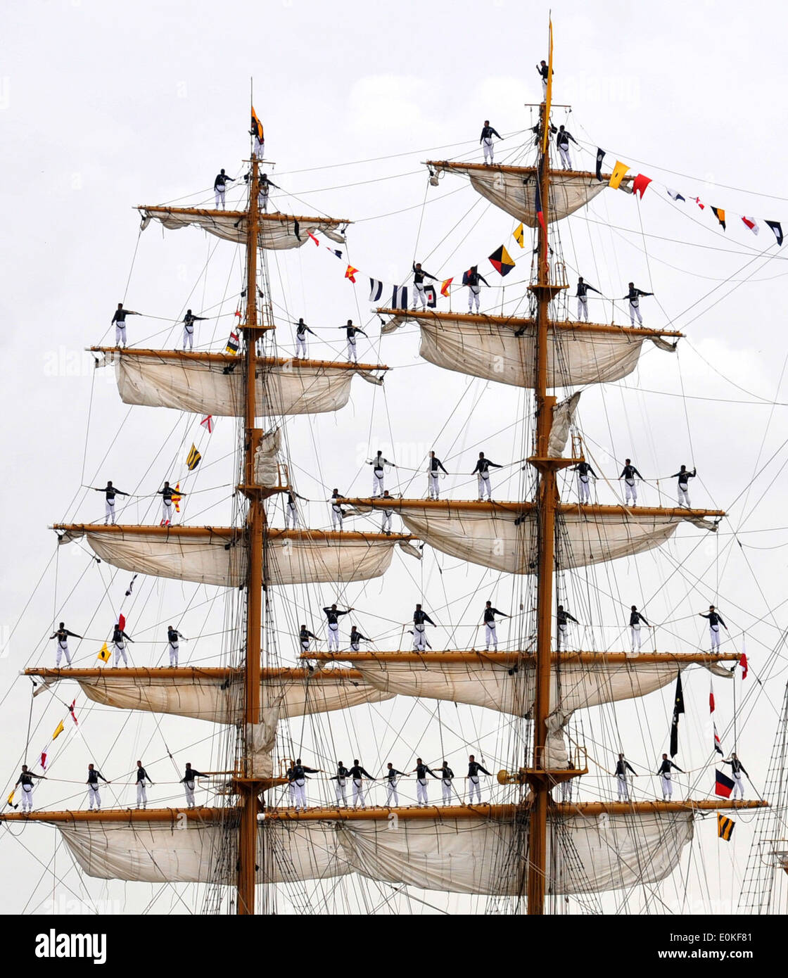 Ecuadorian sailors of the Ecuadorian tall ship BAE Guayas man the ...