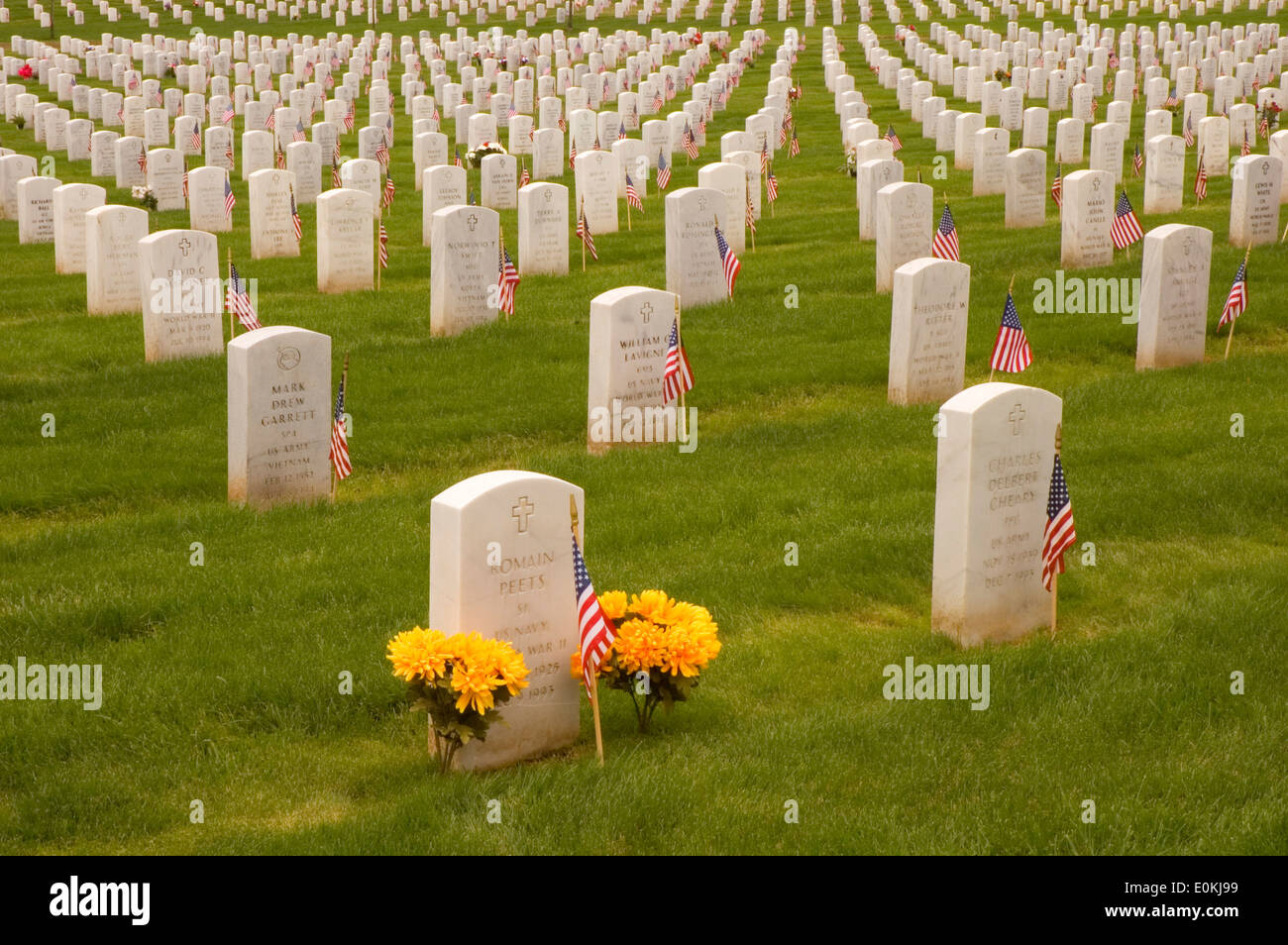Memorial Day flag on grave, Eagle Point National Cemetery, Oregon Stock ...