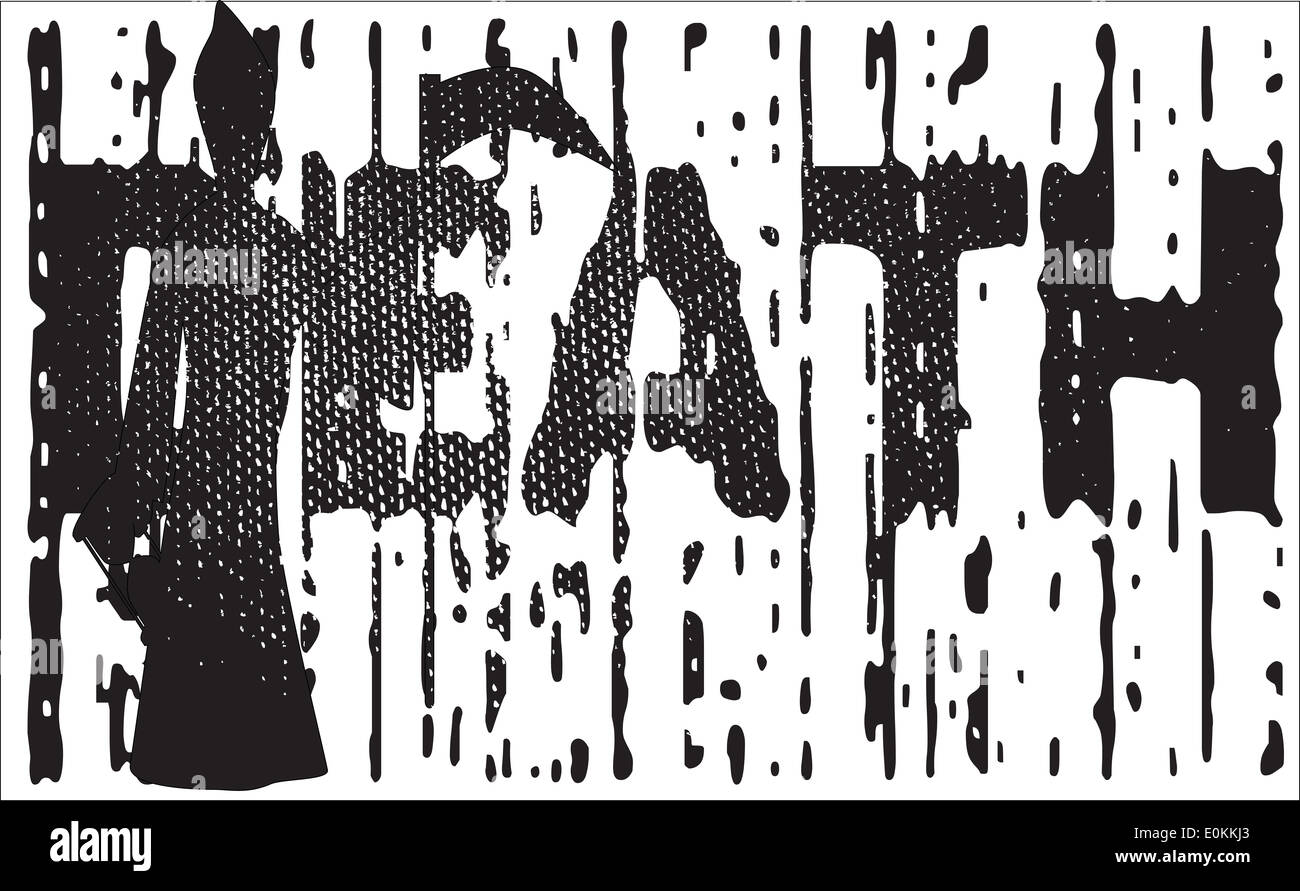 The text DEATH with death in silhouette and a grunge effect Stock Photo ...