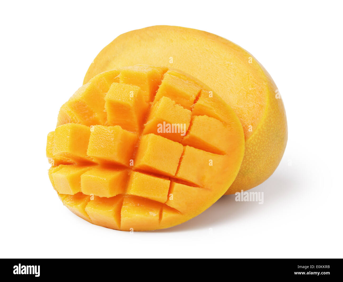 ripe yellow red mango with slice, isolated on white Stock Photo - Alamy