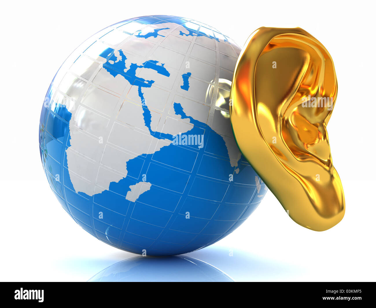 Ear gold 3d on earth render isolated on white background. Global Stock ...
