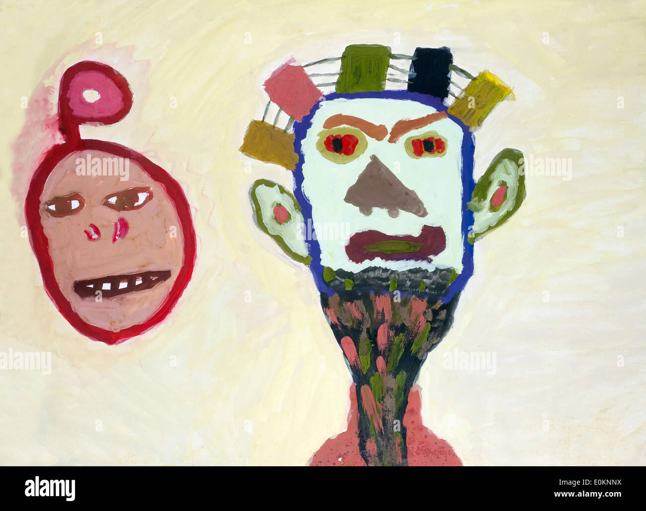 Traditional African ritual masks on desert sand. Naive watercolor ...