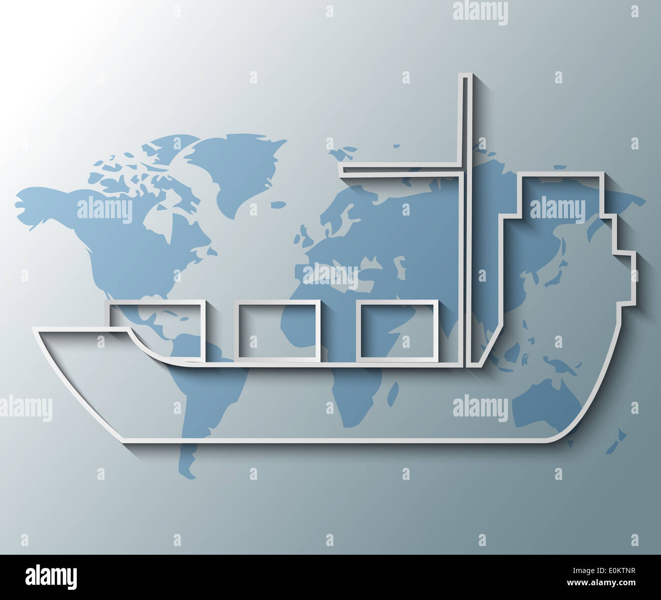 Illustration of container ship with world map background Stock Photo ...