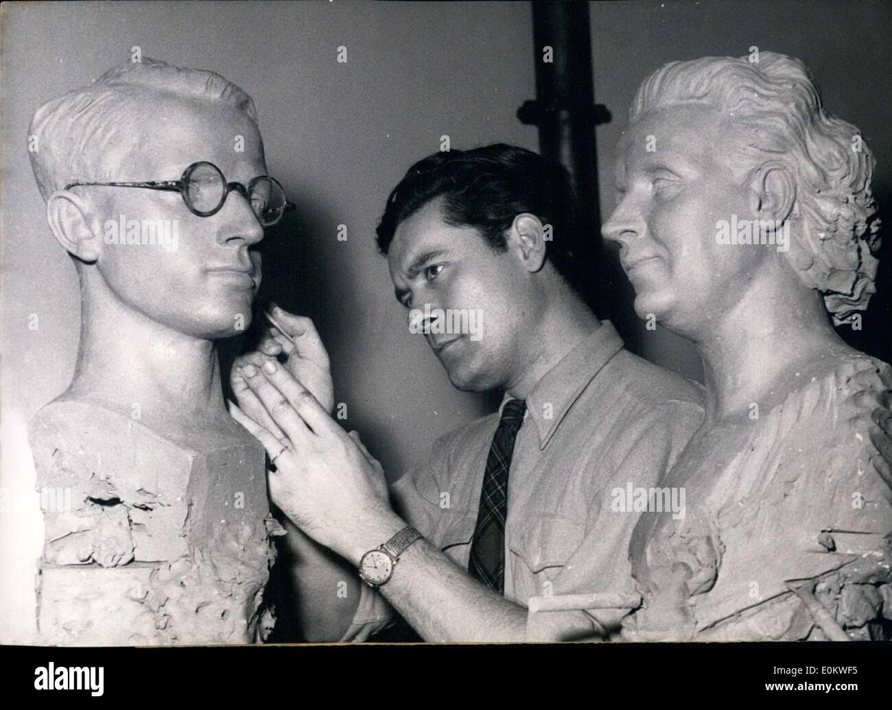Nov. 10, 1951 - Artist Maurice Barbieri at work on busts of royalty ...
