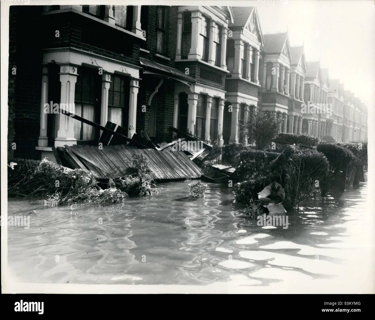 Feb. 02, 1953 - Flood Damage At Southend. Photo shows Front garden ...