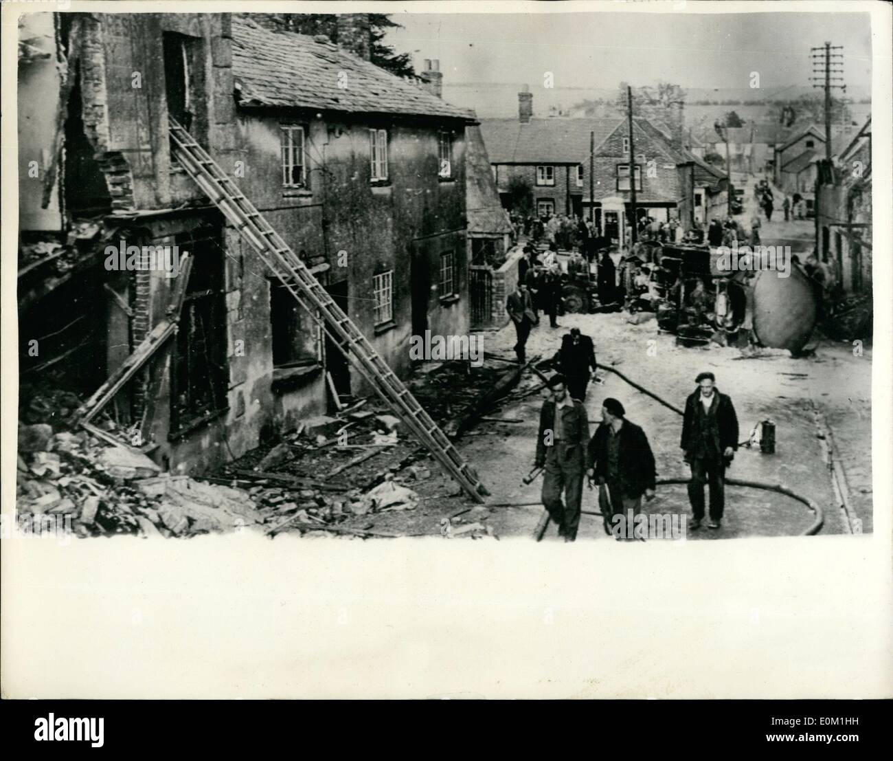 Apr. 04, 1953 - Twelve-wheeled oil tanker crashes in village street ...