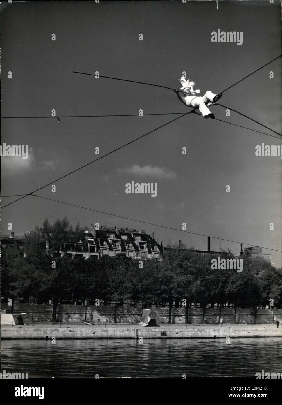 Apr. 04, 1953 - Tight-Rope walkers over Seine River: one of the rovers ...