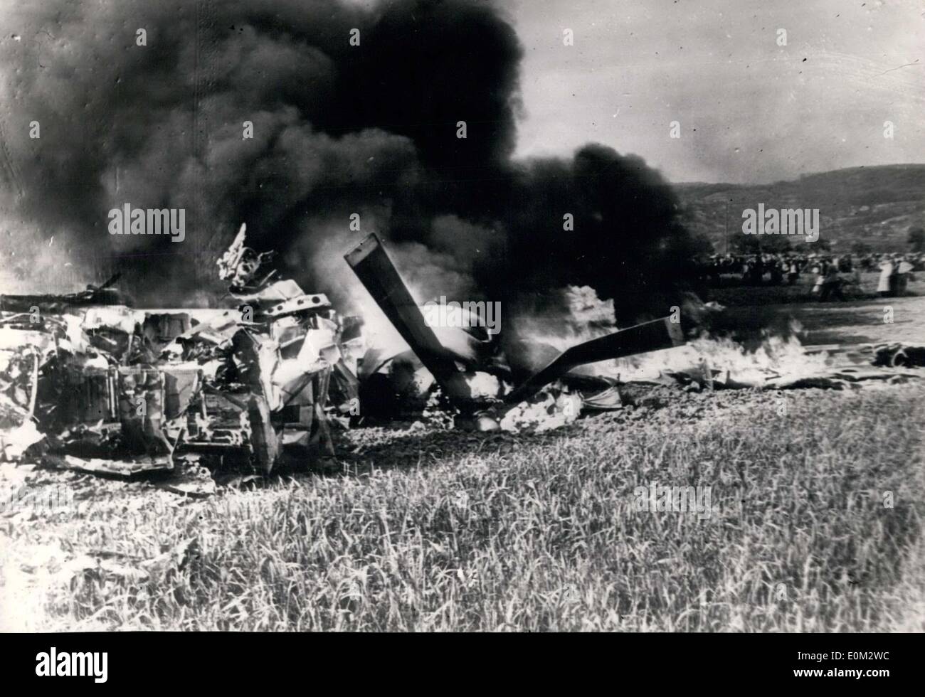 May 16, 1953 - Pictured is the wreckage of a three plane crash in ...
