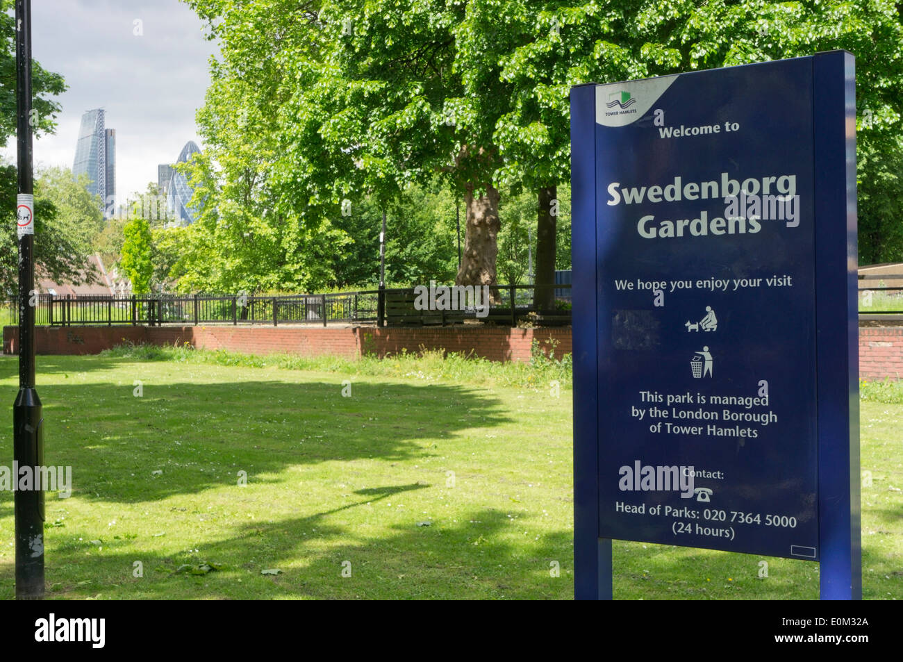 A sign for Swedenborg Gardens in Tower Hamlets, East London Stock Photo ...
