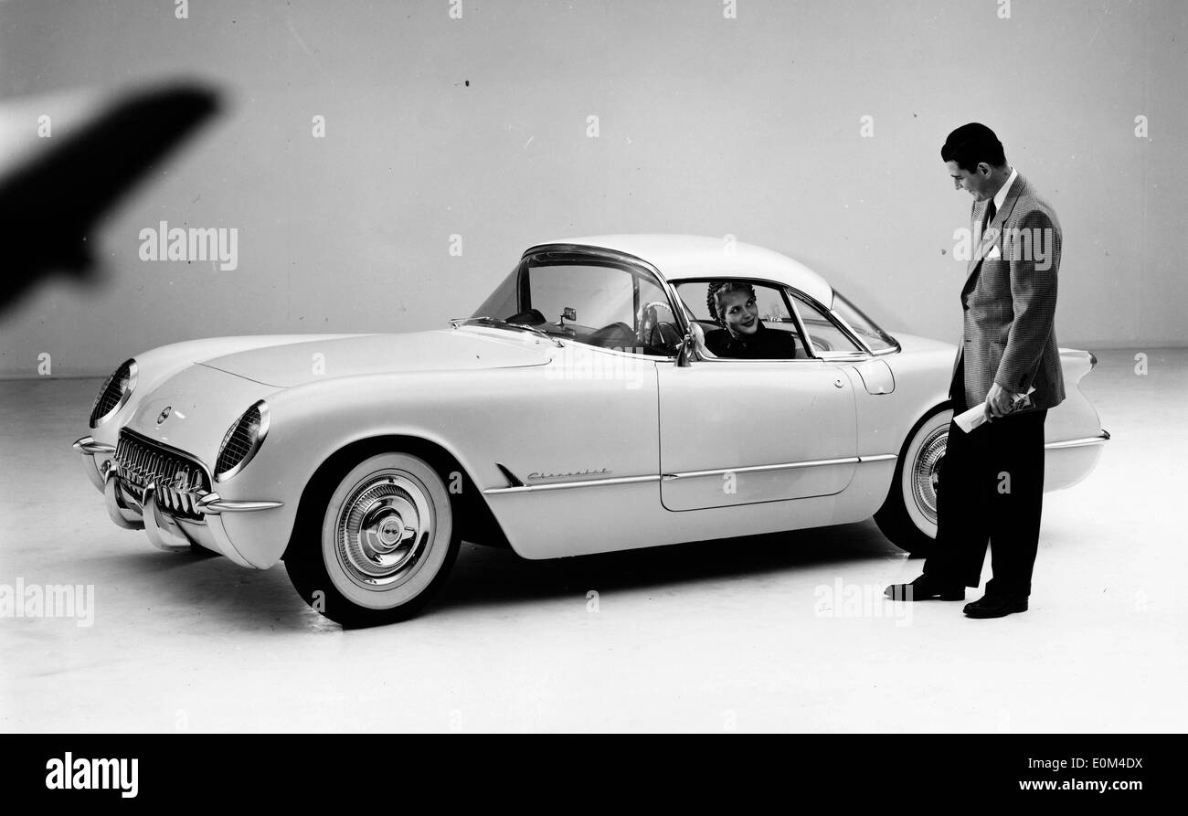 Chevrolet Corvette being introduced at the General Motors Motorama ...