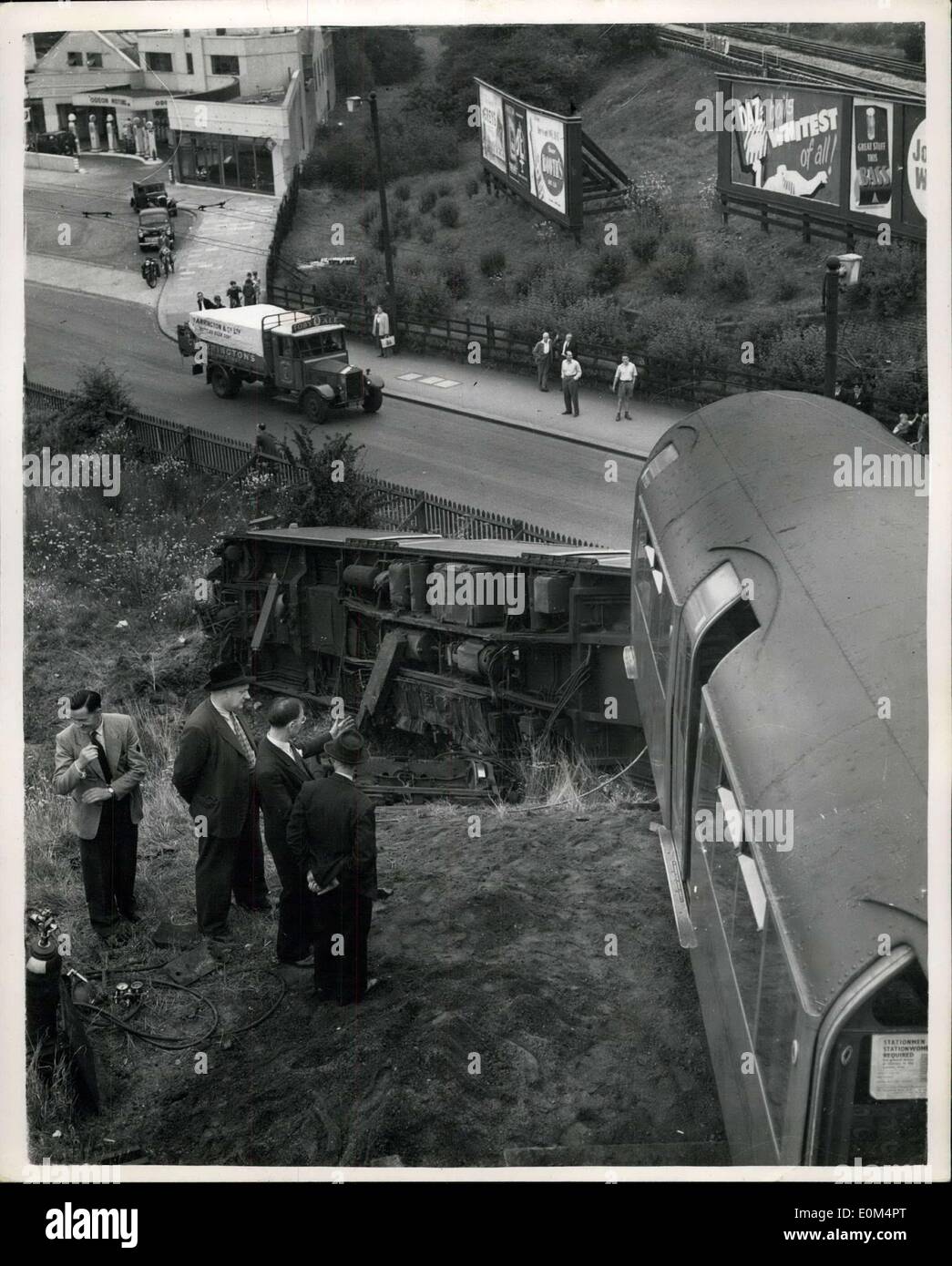 Aug. 07, 1953 - Tube Train Crashes Off Line: A two--coach empty ...