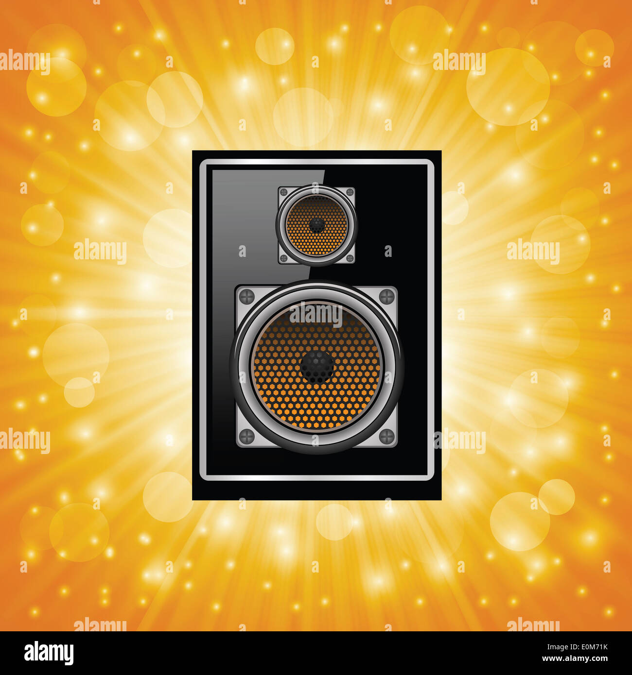 colorful illustration with subwoofer on abstract sun background for ...