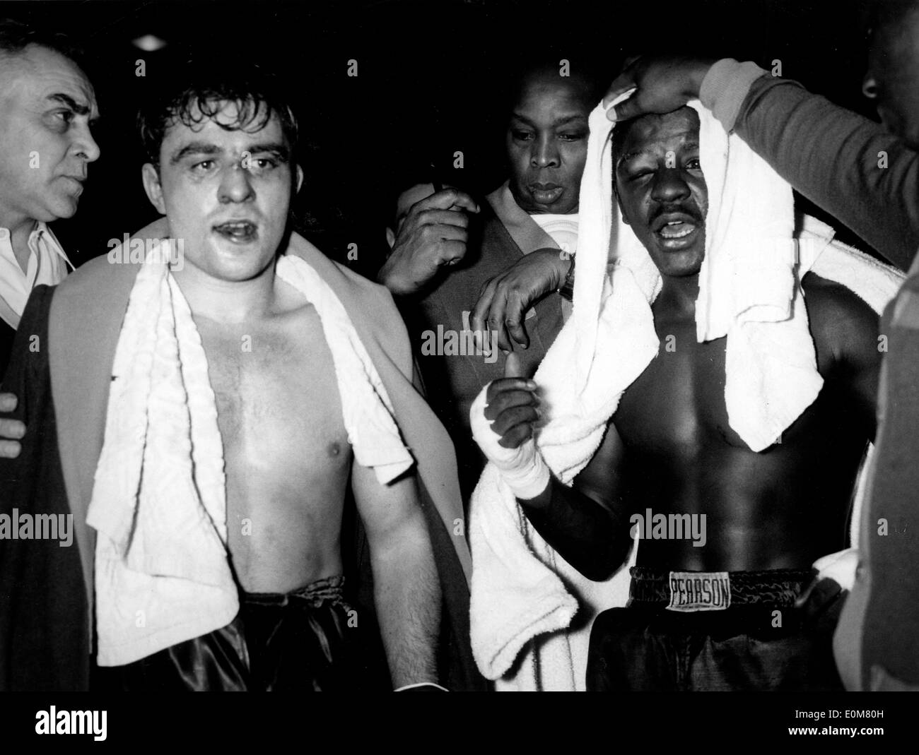 Boxers Percy Bassett and Louis Carrara after their match Stock Photo ...
