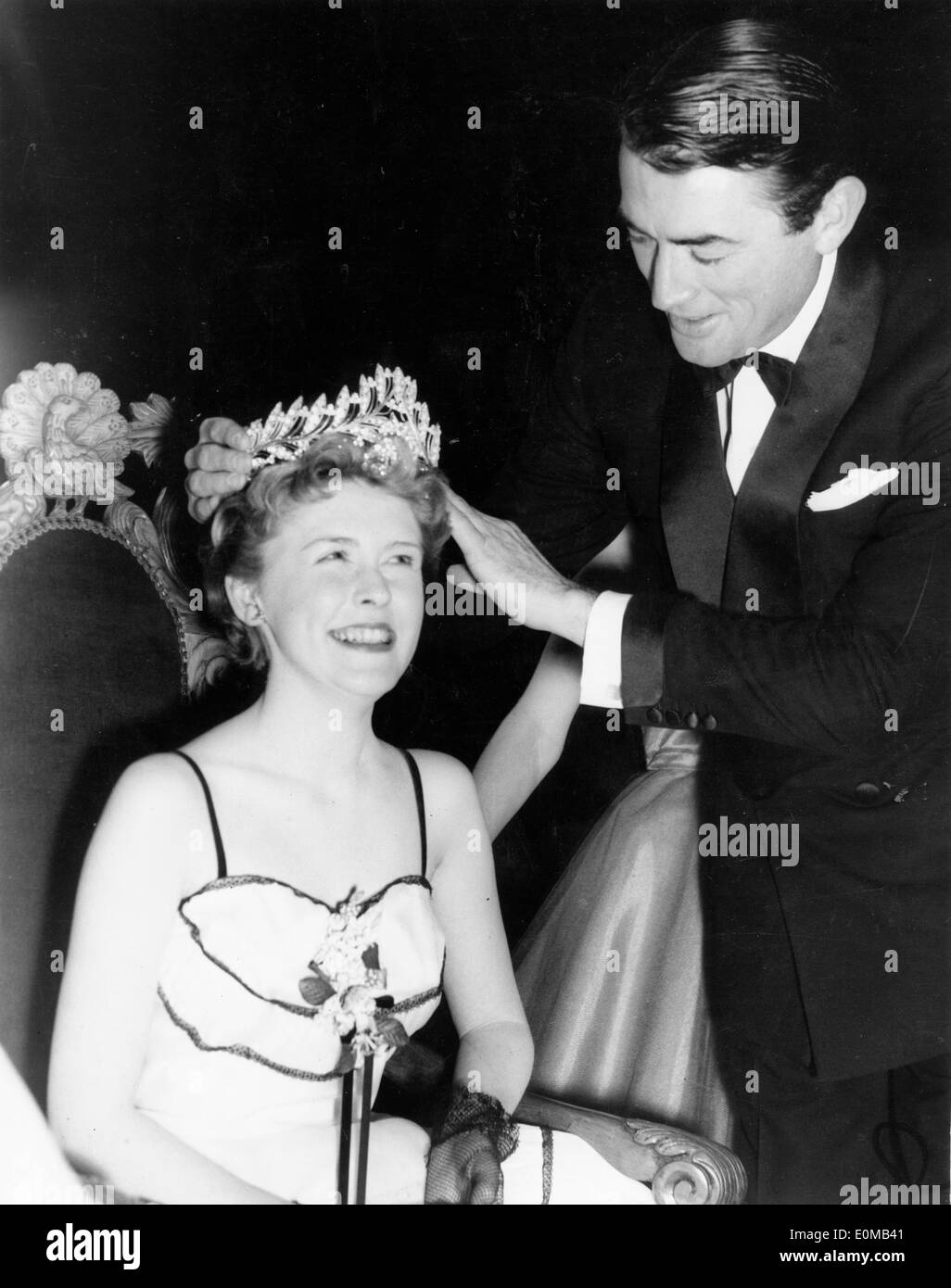 Gregory Peck crowning the National Ballroom Queen winner Janet Ball ...