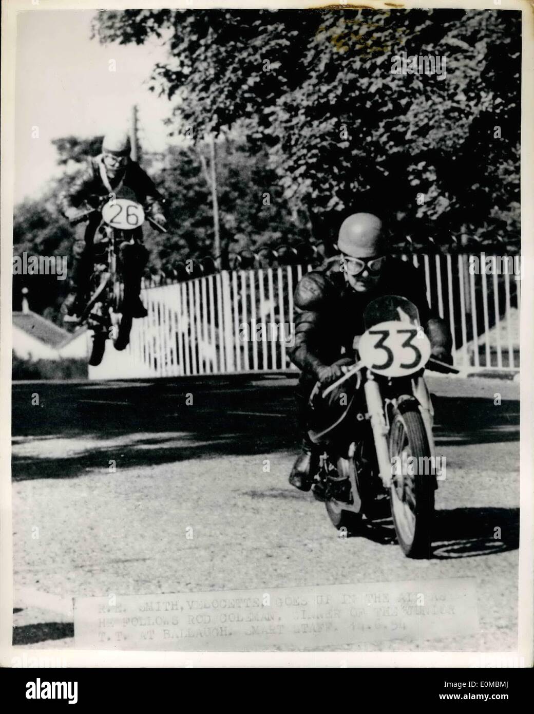 Jun. 06, 1954 - Going up in the Air Photo Shows R.E. Smith (Velocette ...
