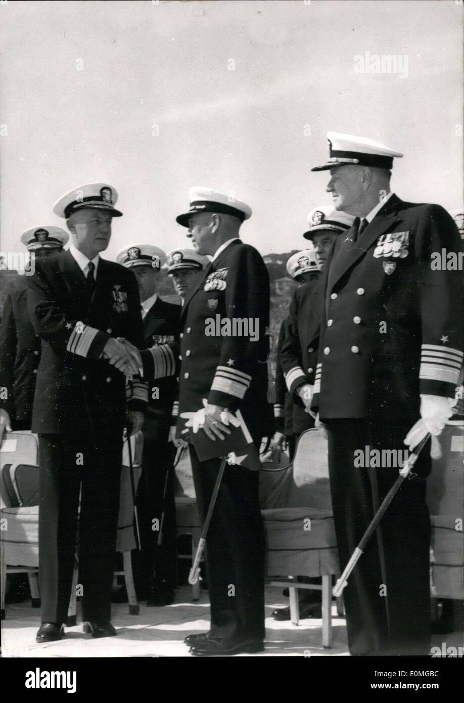 Mar. 28, 1955 - Here, aboard the ''Newport News,'' are the Vice Admiral ...