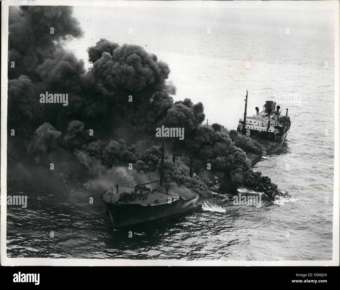 Jun. 06, 1955 - Swedish tanker on fire in the Channel the scene from ...