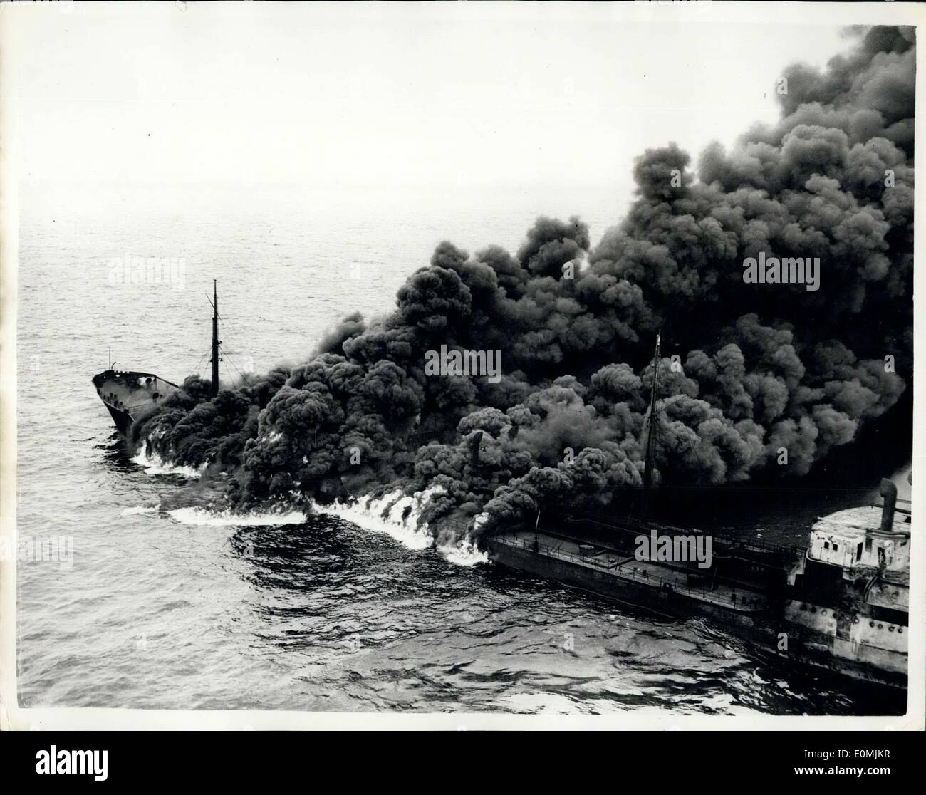 Jun. 10, 1955 - Swedish Tanker on Fire in the Channel. The scene from ...