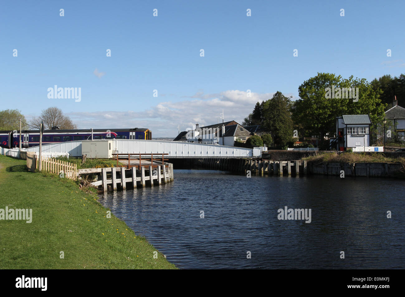 train crossing Caledonian Canal near Inverness Scotland May 2014 Stock ...