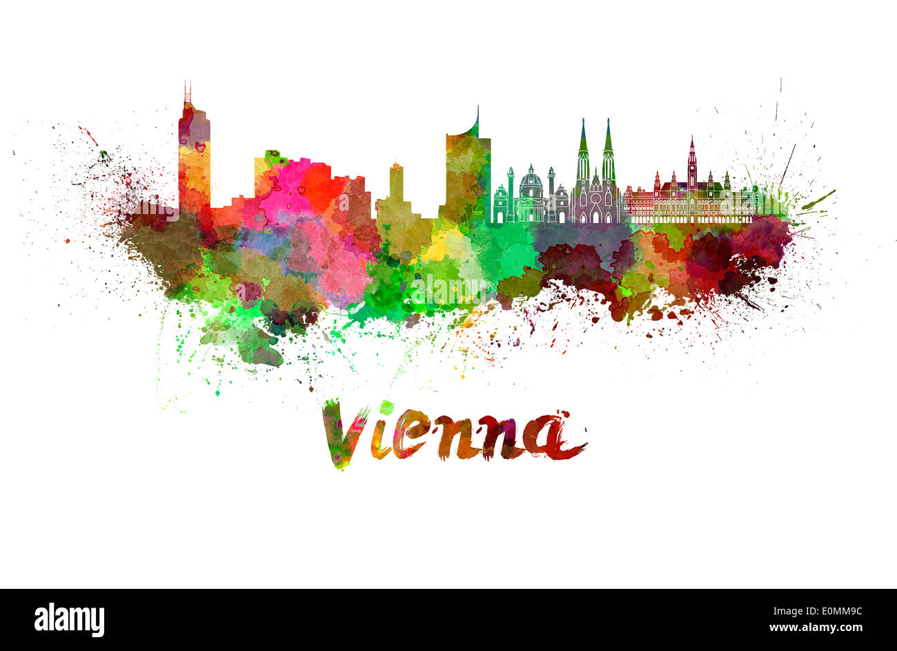 Vienna skyline in watercolor splatters Stock Photo - Alamy