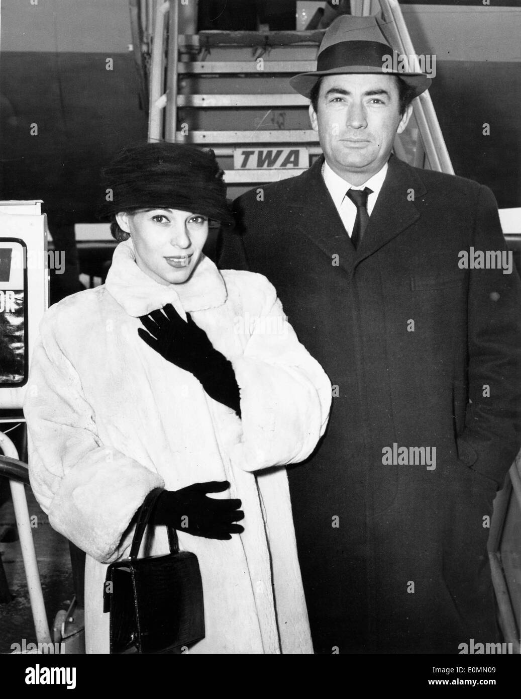 Actor Gregory Peck and his wife Veronique arriving in New York Stock ...