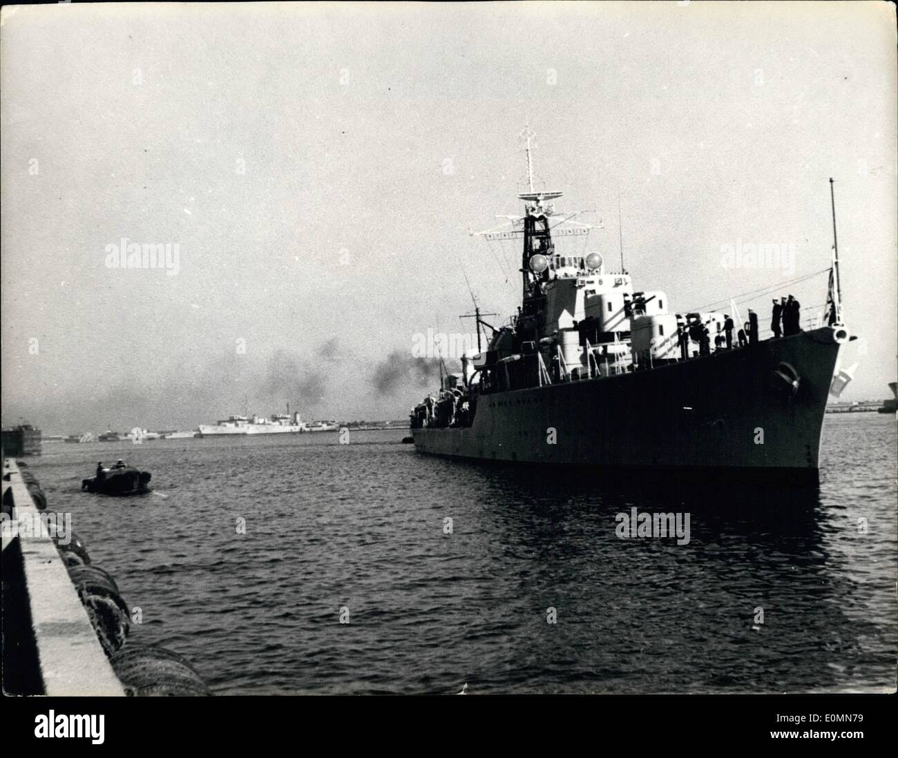 Mar. 03, 1956 - British destroyer visits Haifa. Photo shows view of the ...
