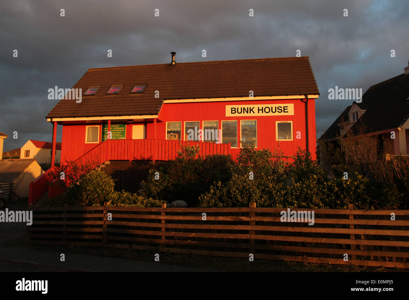 Am Bothan bunk house Leverburgh at dusk Isle of Harris Scotland May ...