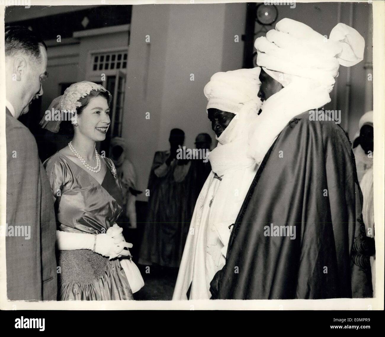 Feb. 06, 1956 - The Royal Nigerian tour. Queen and the chiefs at Garden ...