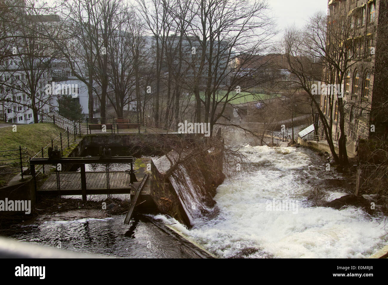Europe; Norway; Oslo; Winter; River; Akerselva; Grünerløkka; Factory ...
