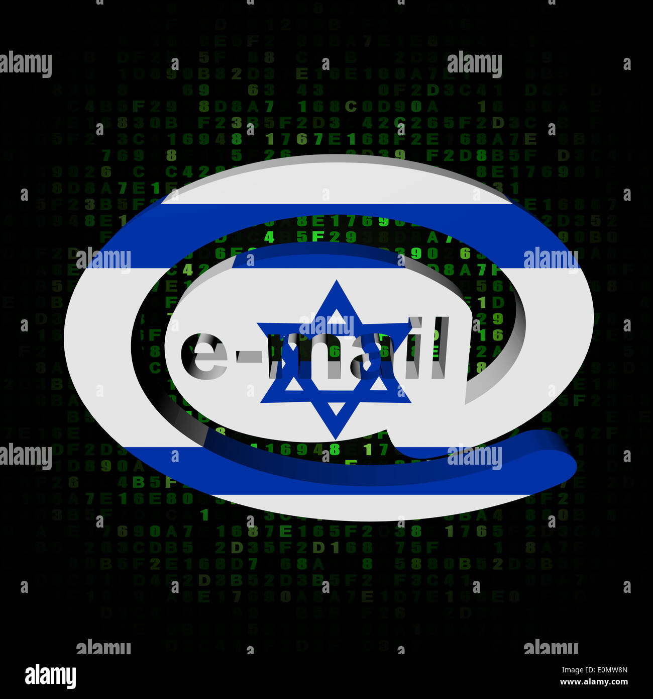 e-mail address AT symbol with Israeli flag on hex illustration Stock ...