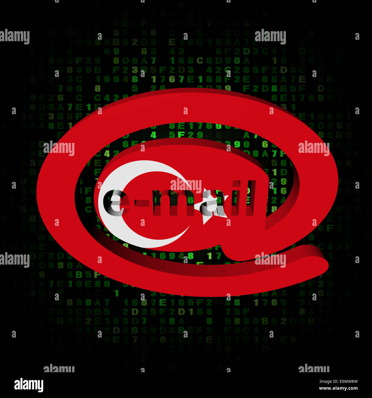 e-mail address AT symbol with Turkey flag on hex illustration Stock ...
