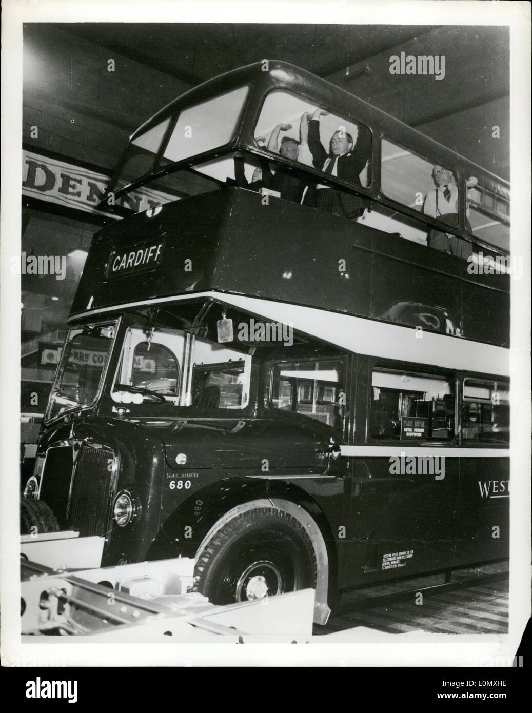 Oct. 10, 1956 - Bus ''Blows'' its top: A double Decker bus with a ...
