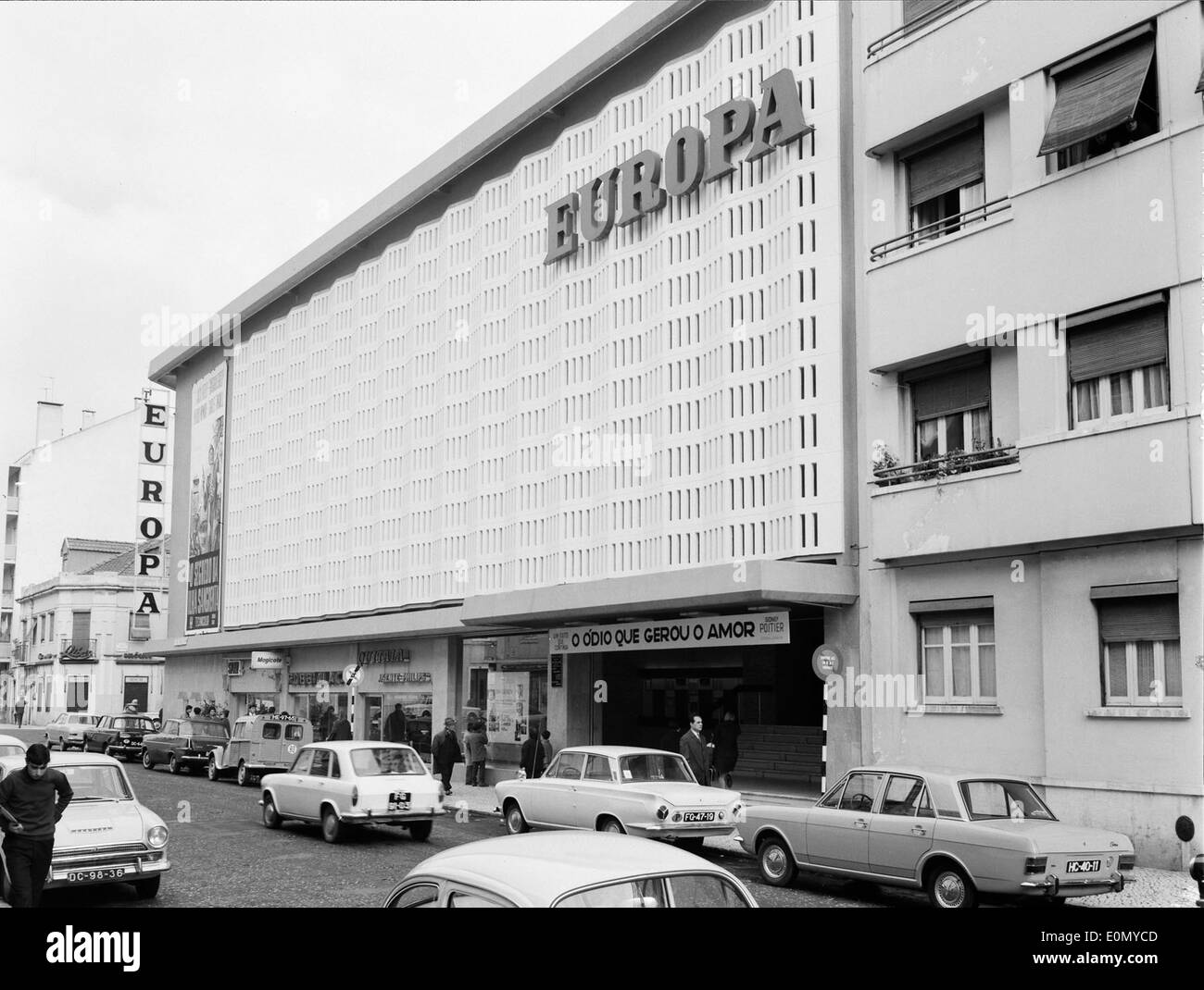 The photograph shows the Cinema Europa building in Lisbon, Portugal ...