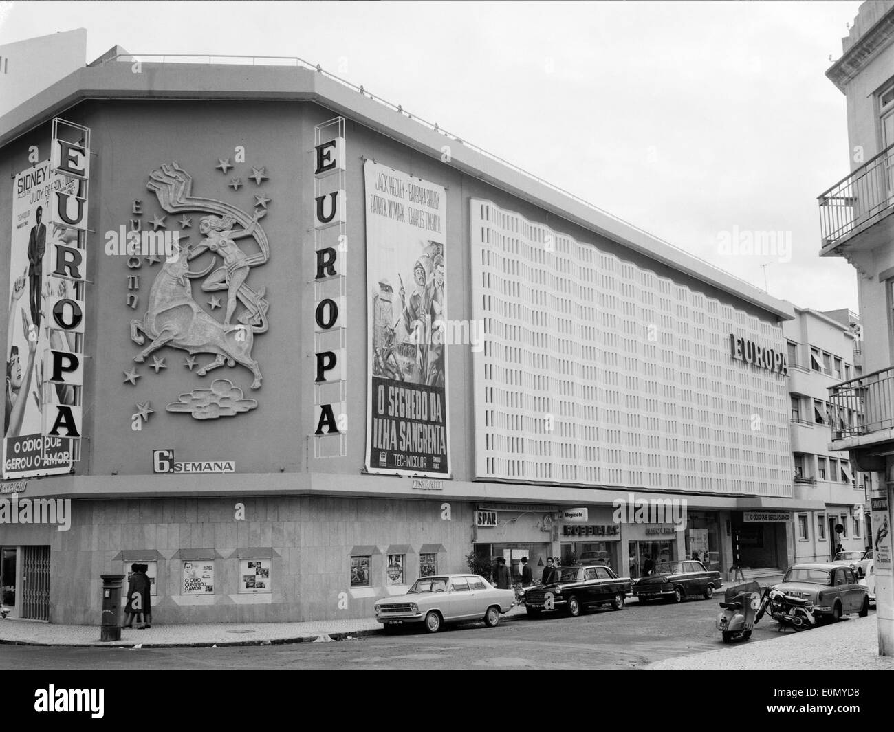 A black and white photograph of Cinema Europa in Lisbon, Portugal, from ...
