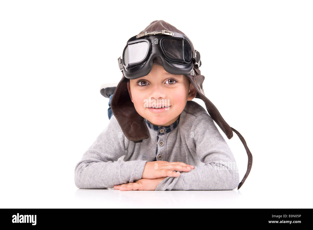 Young boy with pilot helmet isolated in white Stock Photo - Alamy