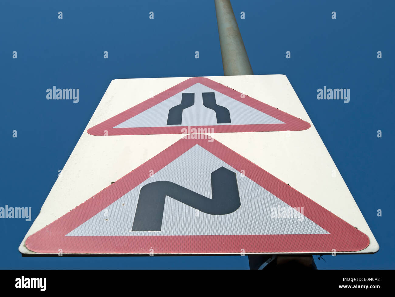 Road narrowing sign hi-res stock photography and images - Alamy