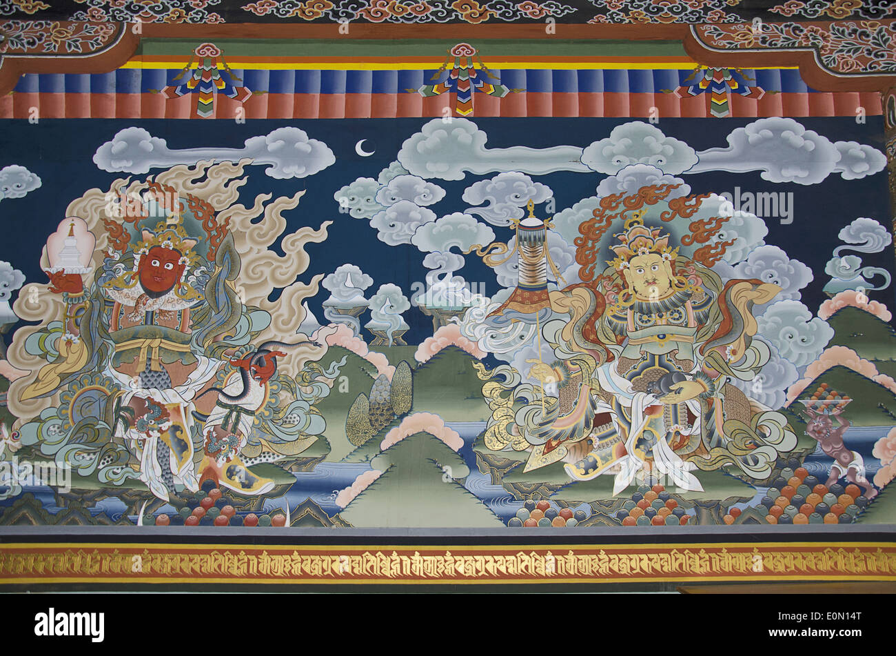 Wall painting in the King's Palace, Dechencholing Palace, Thimphu ...