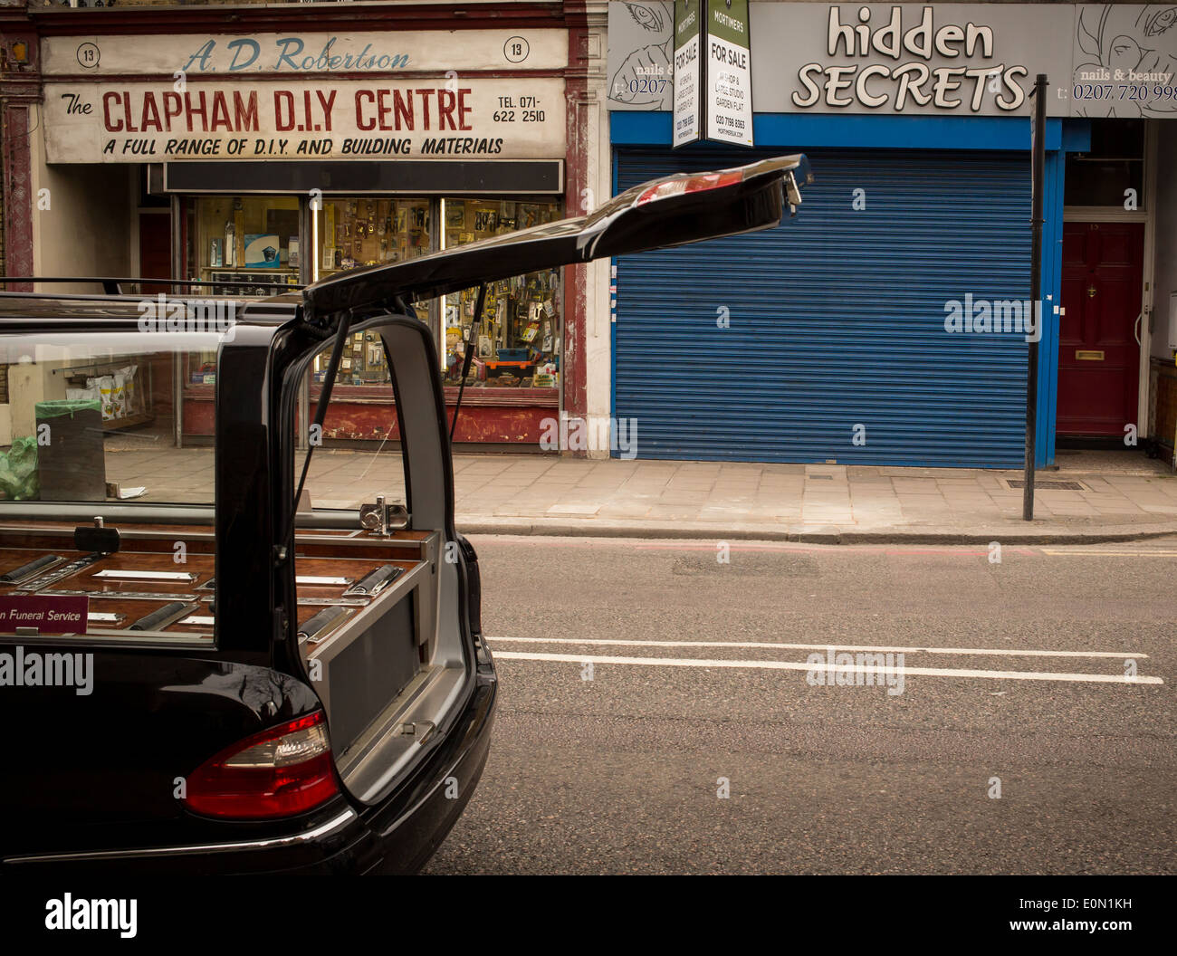 hearse vehicle open at rear parked in a street Stock Photo - Alamy