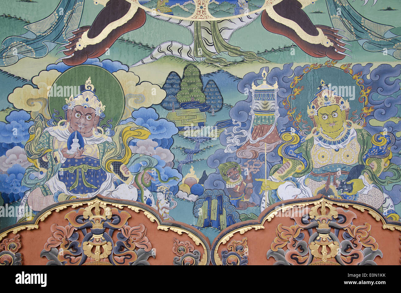 A Bhutanese wall painting inside the Punakha Dzong, Punakha, Bhutan ...